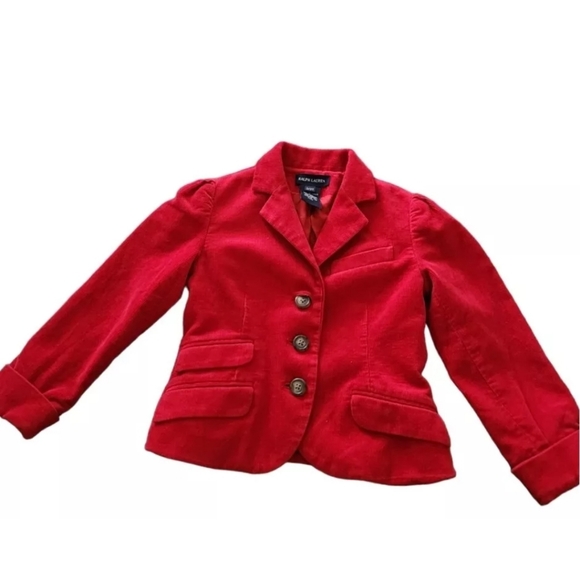 Ralph Lauren | Jackets & Coats | Ralph Lauren Blazer Equestrian Red Corduroy Lined Kid Girl Size ...